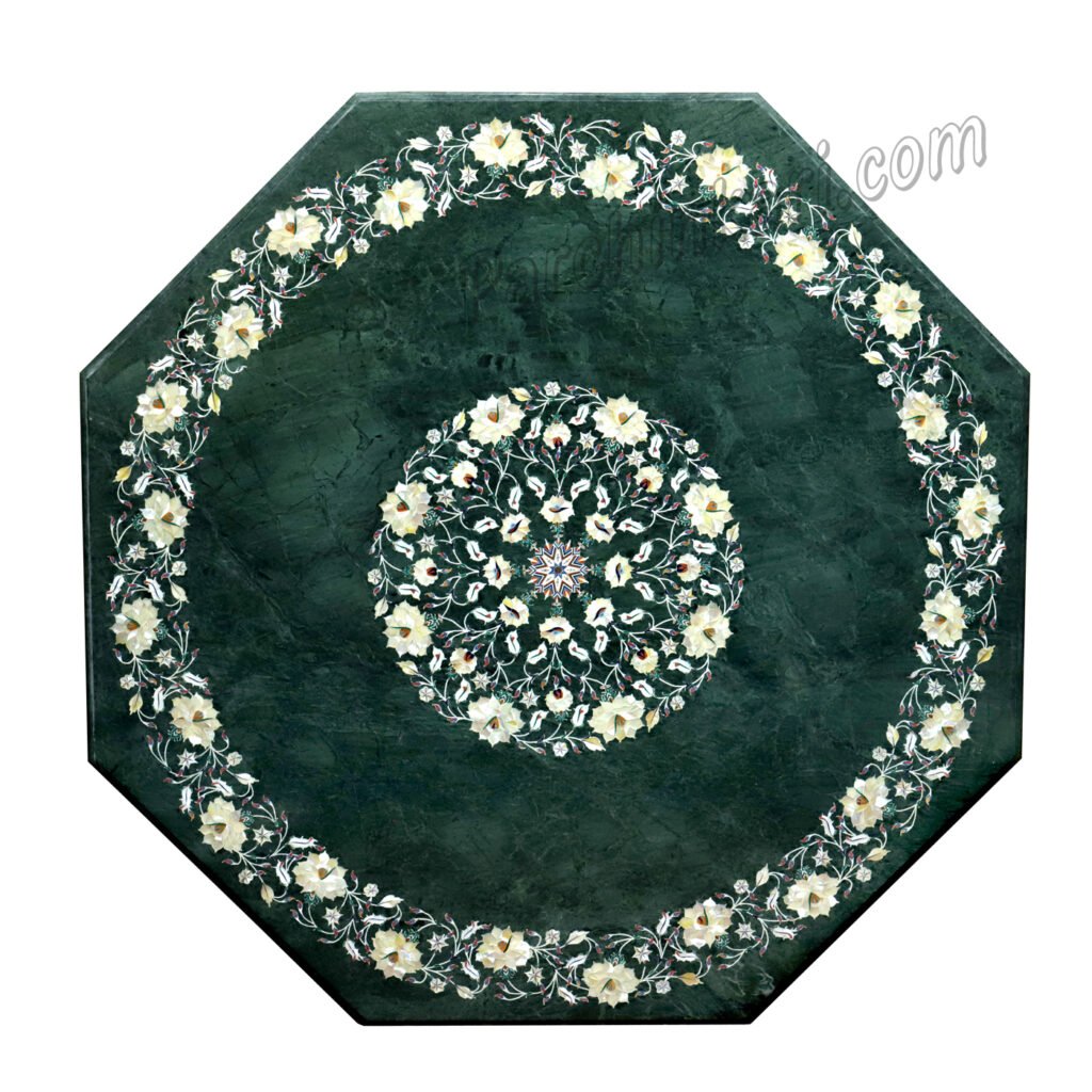 MOP Table Top in Green Marble - Parchinkari - Marble Inlay & Pietradura ...