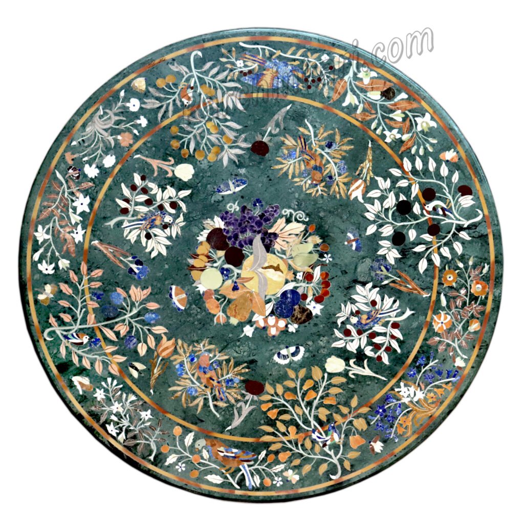Round Table in Green Marble Inlay Art - Parchinkari - Marble Inlay ...