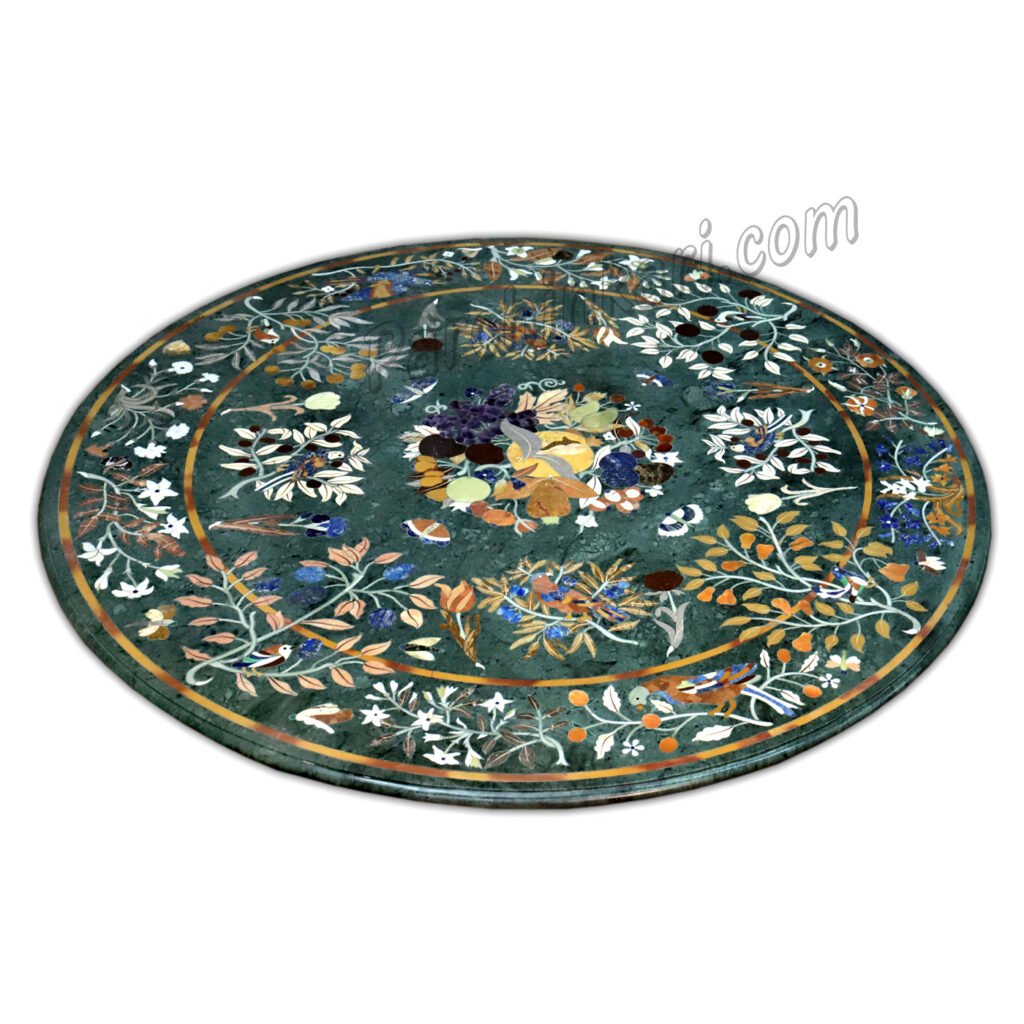 Round Table in Green Marble Inlay Art - Parchinkari - Marble Inlay ...
