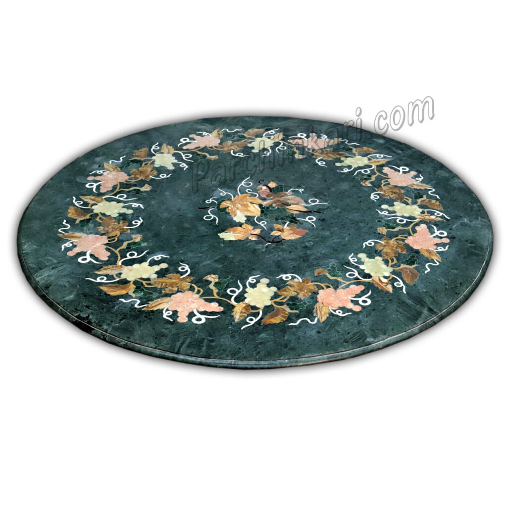 Round Table Top in Green Marble | Pietredura Art Table Top ...