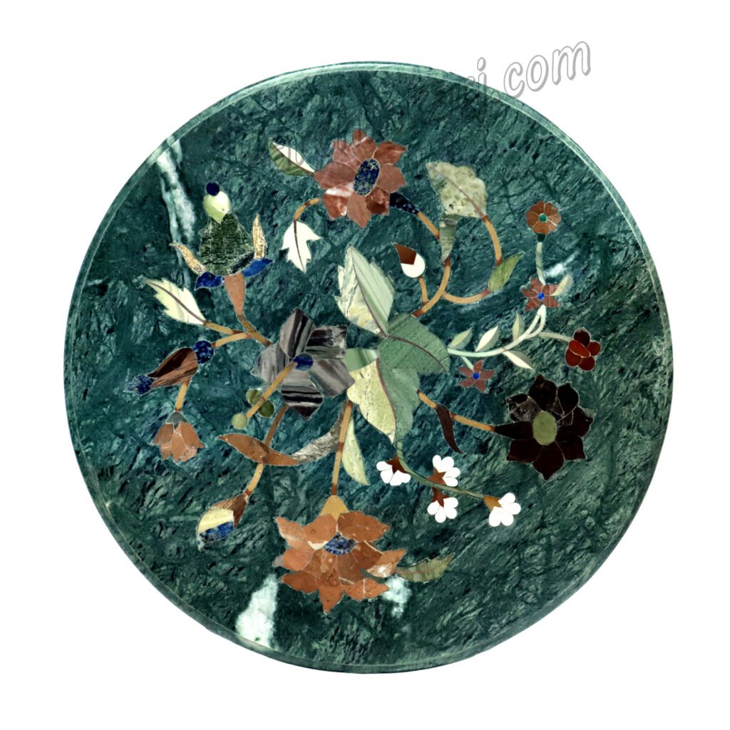Corner Table in Green Marble with Stand - Parchinkari - Marble Inlay ...