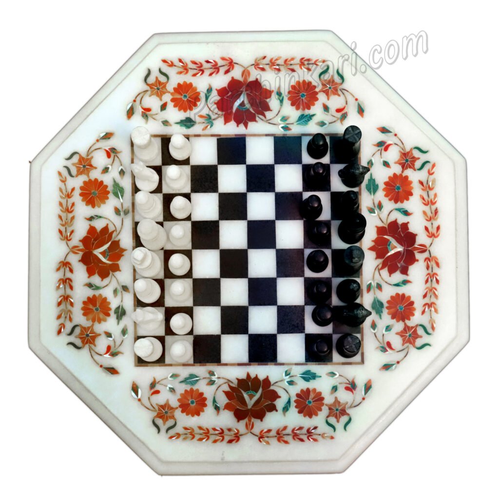 Handcrafted Chess Set Table Top with Wooden Stand in Inlay Art ...