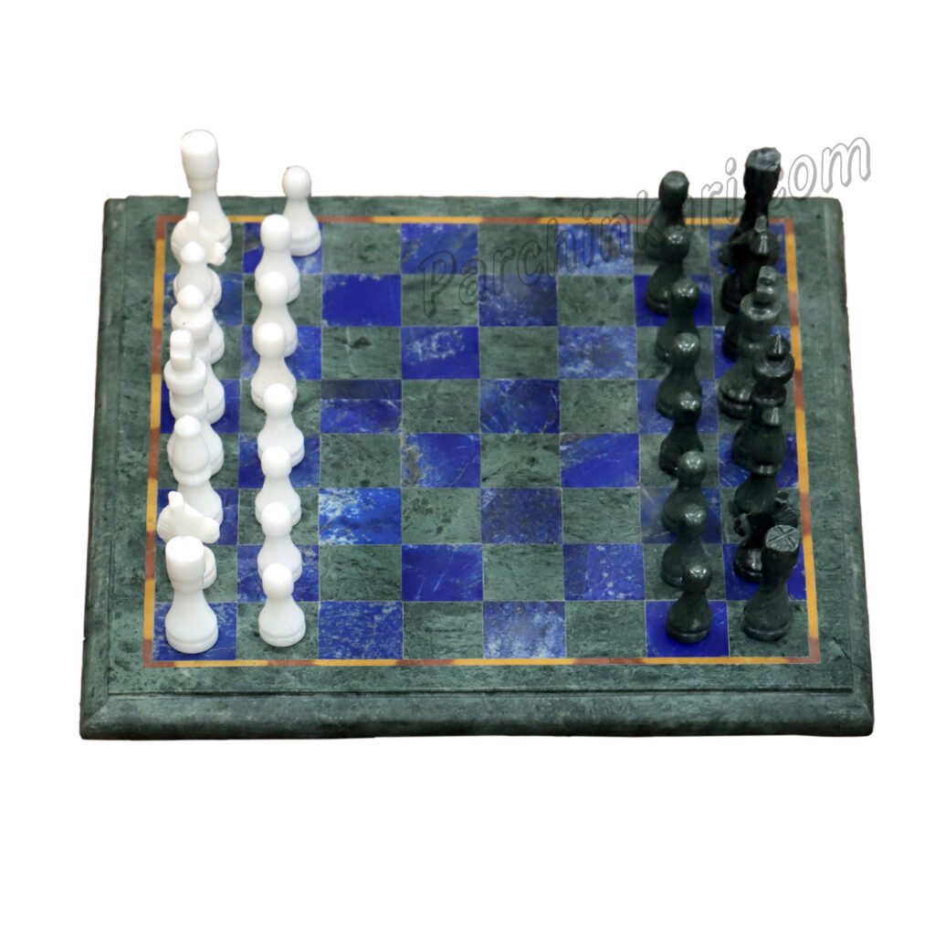 Lapis lazuli Square Chess Table with Chess Pieces and Wooden Stand ...