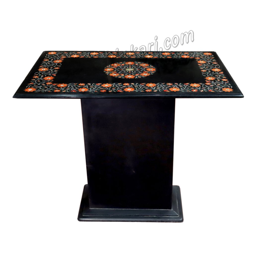 Black Marble Inlay Art Coffee Table - Parchinkari - Marble Inlay ...